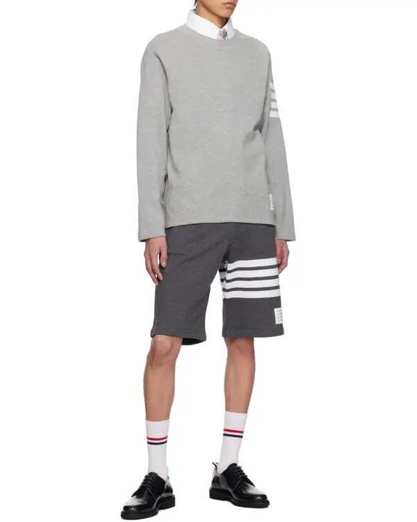 Thom Browne 4-bar Striped Crewneck Sweatshirt - Light Gray