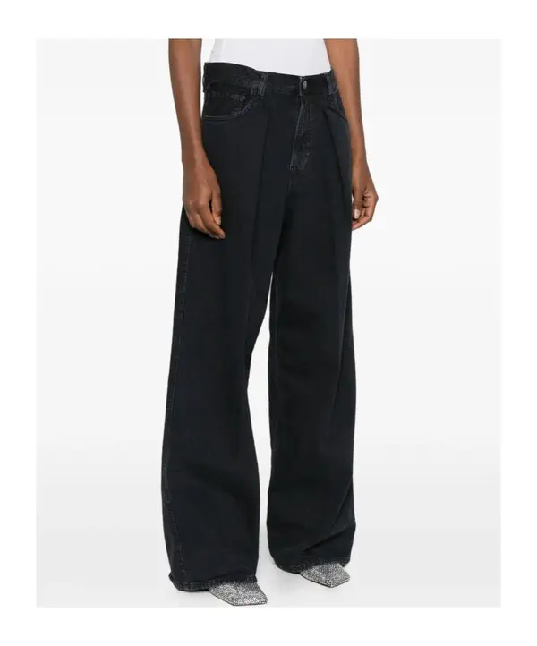 HAIKURE Pleated Wide Leg Jeans - Black