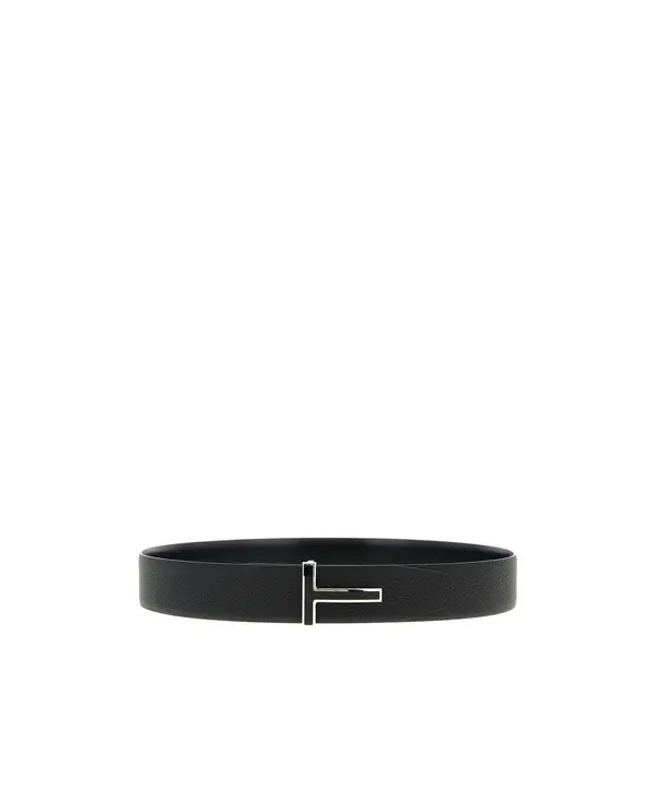 TOM FORD T Logo Plaque Buckle Belt - Black