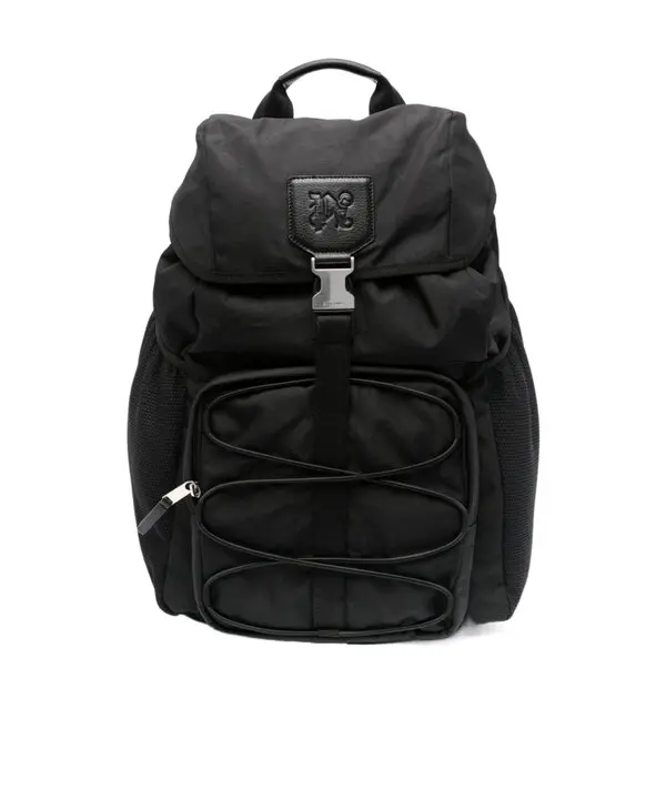 Palm Angels Logo Patch Foldover Top Backpack - Black