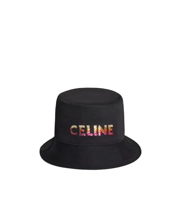 Celine Embroidered Bucket Hat In Cotton Gabardine - Black
