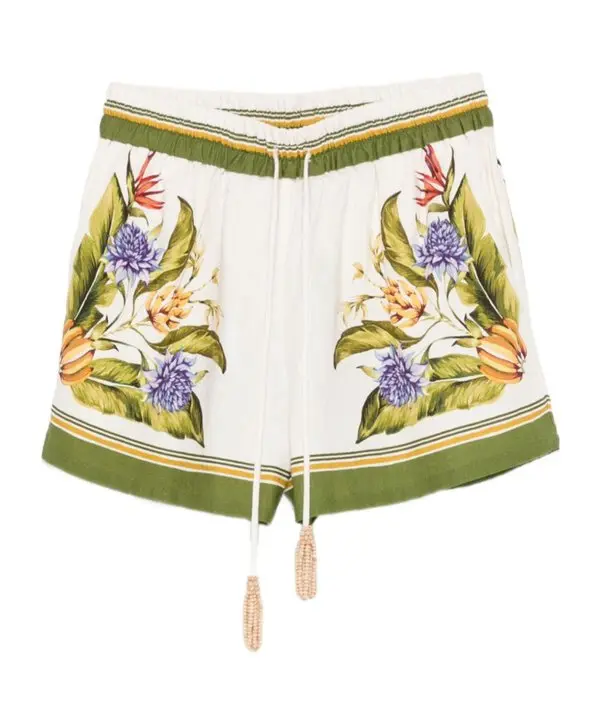 Farm Rio Floral Print Drawstring Shorts - White
