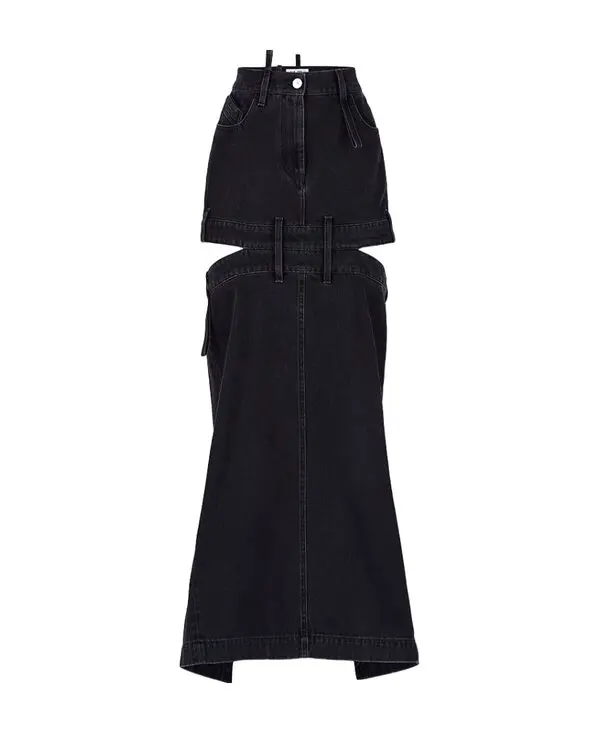 Attico Cut-out Mid-rise Denim Skirt - Black