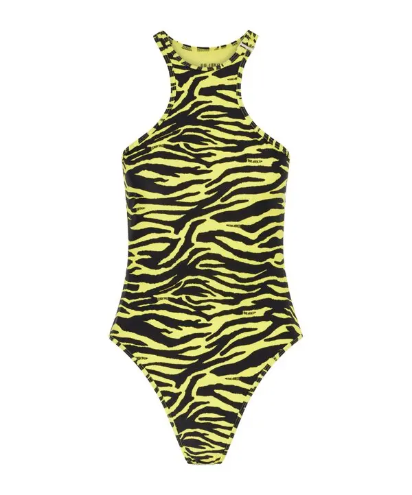 Attico Zebra-print Halterneck Swimsuit - Black
