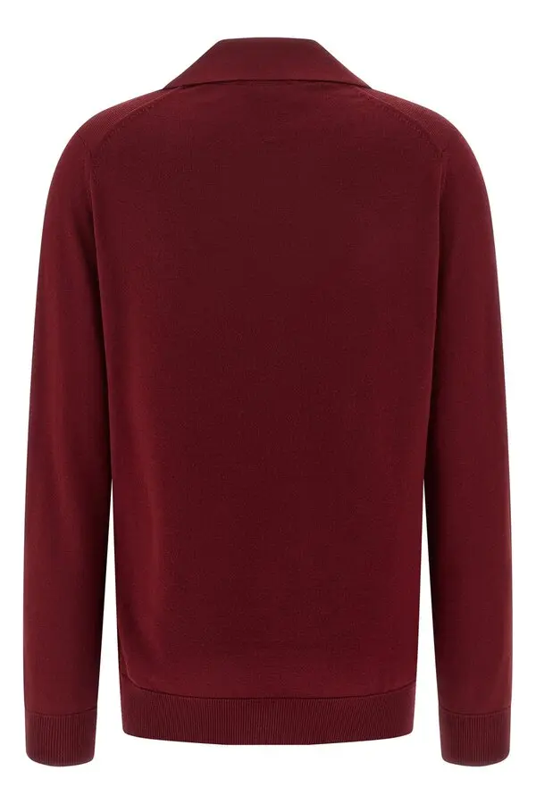 Gucci Embroidered Long-sleeve Knit Polo Shirt - Rosso Ancora