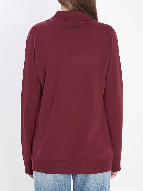 Gucci Embroidered Long-sleeve Knit Polo Shirt - Rosso Ancora