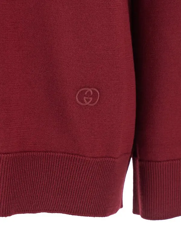 Gucci Embroidered Long-sleeve Knit Polo Shirt - Rosso Ancora