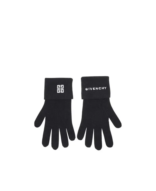 Givenchy Knitted Gloves With Logo Detail - Black