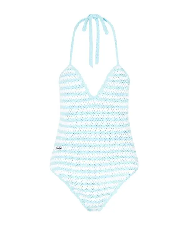Simkhai Karoline Striped Crocheted One-piece Swimsuit - Blue
