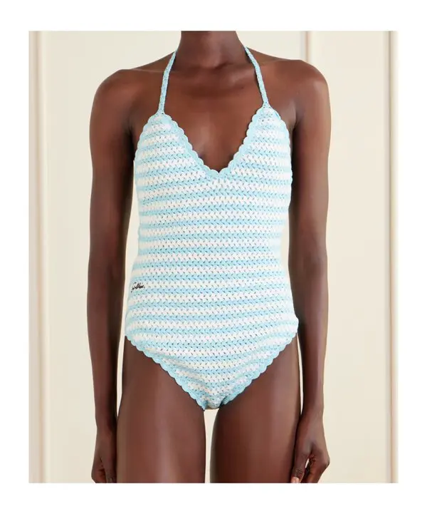 Simkhai Karoline Striped Crocheted One-piece Swimsuit - Blue
