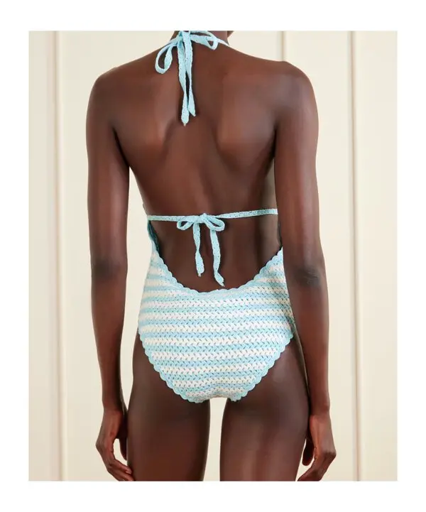 Simkhai Karoline Striped Crocheted One-piece Swimsuit - Blue