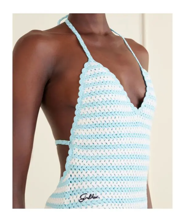 Simkhai Karoline Striped Crocheted One-piece Swimsuit - Blue