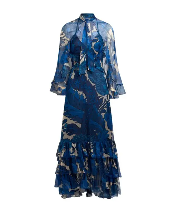 Etro Floral-printed Maxi Dress With Detachable Cape