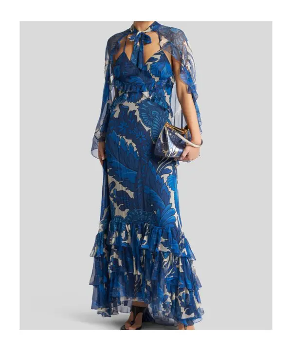 Etro Floral-printed Maxi Dress With Detachable Cape