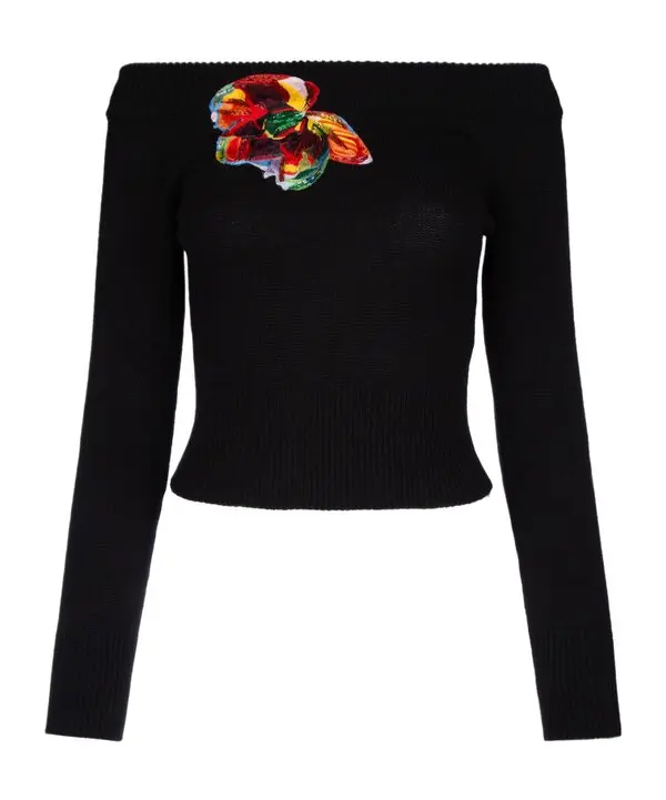 Alexander McQueen Off-shoulder Knit Sweater With Embellishment - Black