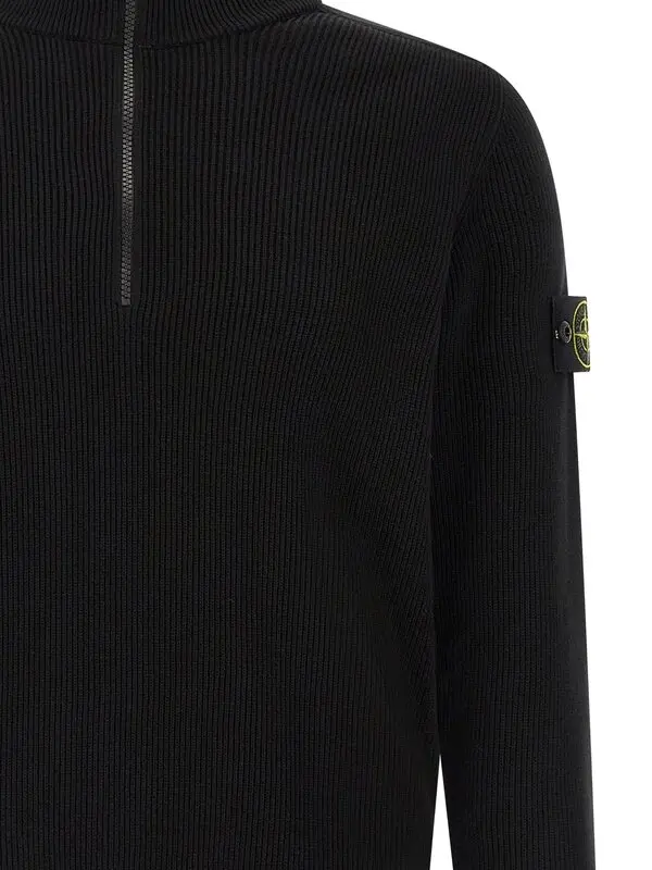 Stone Island Ribbed Half-zip Knitted Sweater - Black