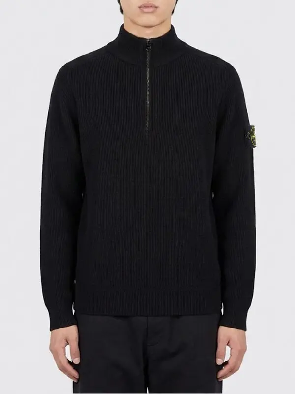 Stone Island Ribbed Half-zip Knitted Sweater - Black