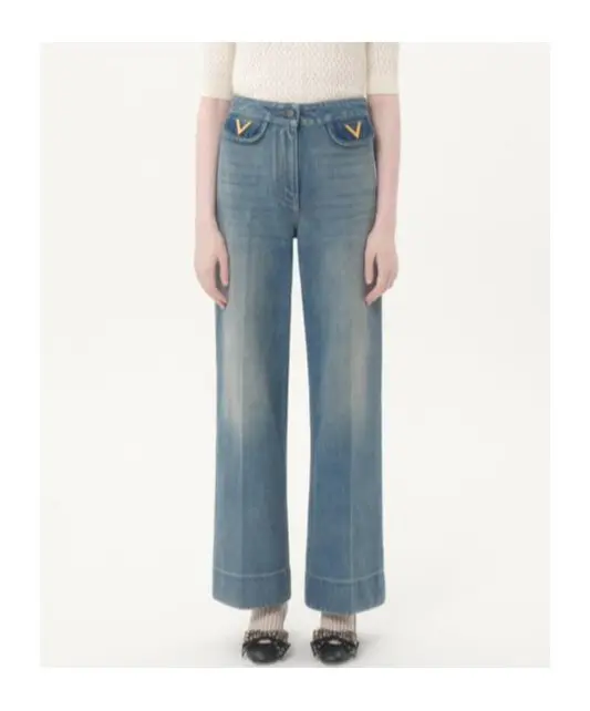 Valentino Garavani V Gold Embellished Denim Trousers - Blue