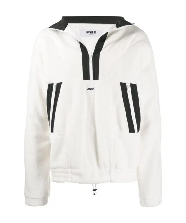 MSGM Half Zip Logo Plaque Sweater - White