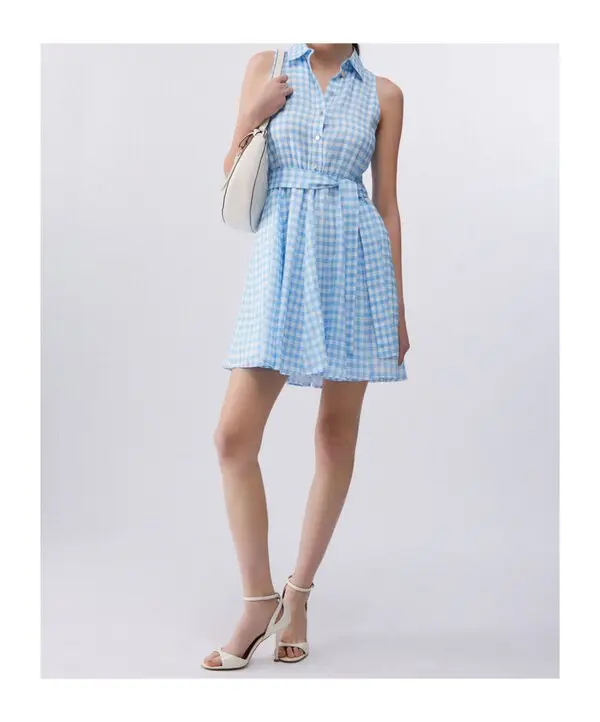 Liu Jo Short Vichy Gingham Check Belted Shirt Dress