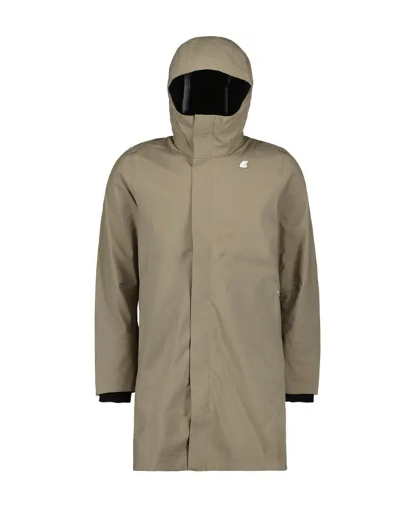 K-WAY Hooded Single-breasted Coat With Logo Patch