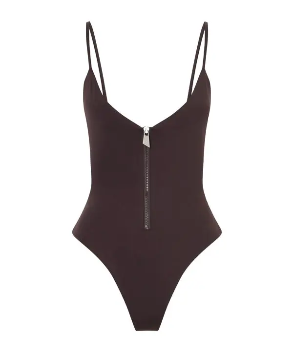 Attico Half-zip One-piece Swimsuit - Brown