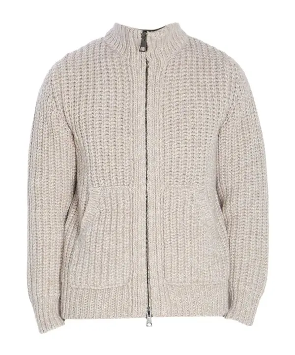 ROBERTO COLLINA Ribbed Zip-up Knitwear With Kangaroo Pockets - Nude