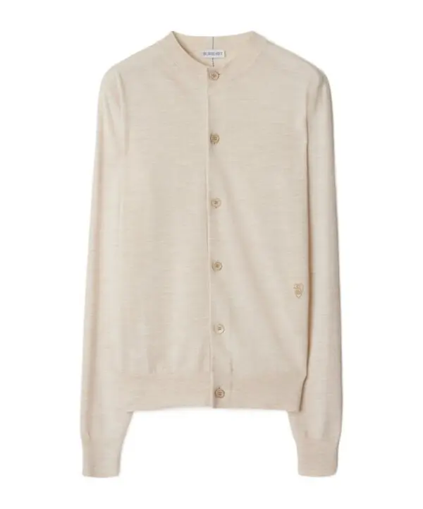 Burberry Logo Embroidered Buttoned Cardigan - Nutmeg