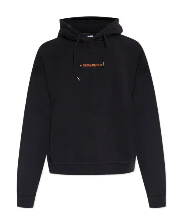 Dsquared2 Logo Printed Drawstring Hoodie - Black