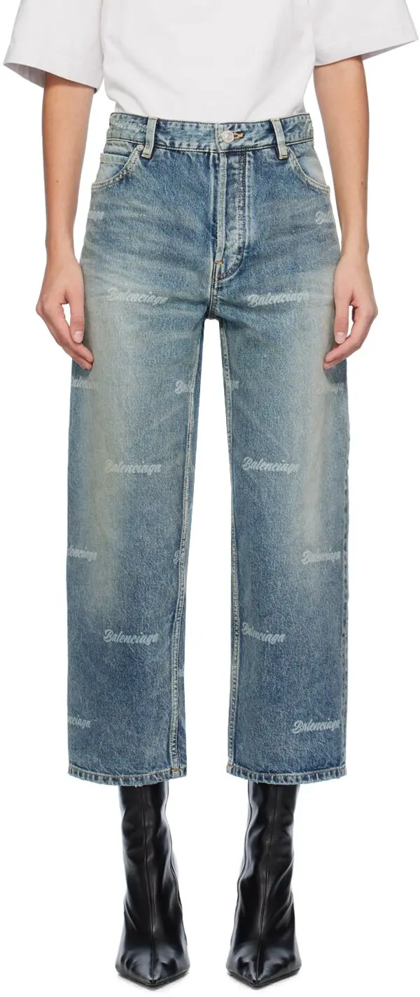 Balenciaga Logo Printed Low Rise Denim Jeans