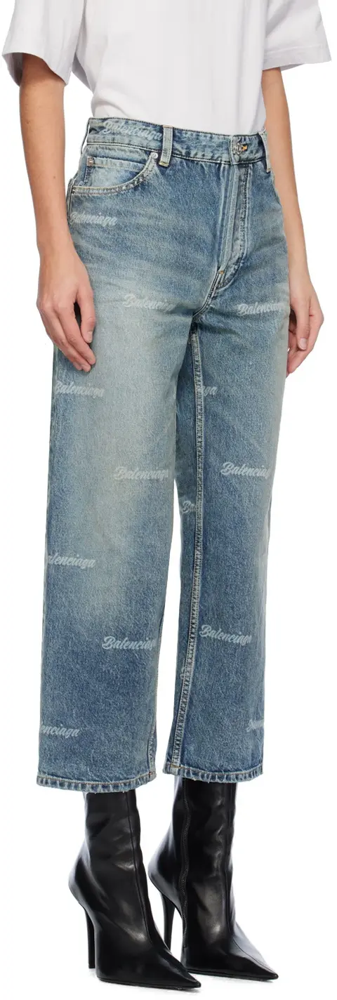 Balenciaga Logo Printed Low Rise Denim Jeans