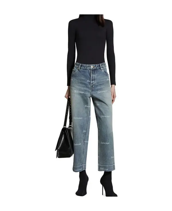 Balenciaga Logo Printed Low Rise Denim Jeans