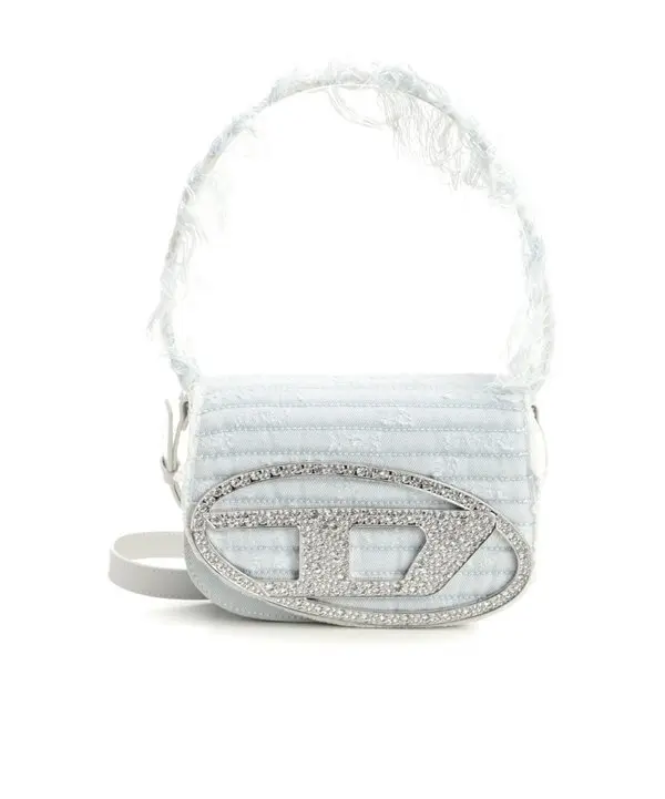 DIESEL® Logo Embellished Distressed Shoulder Bag - White