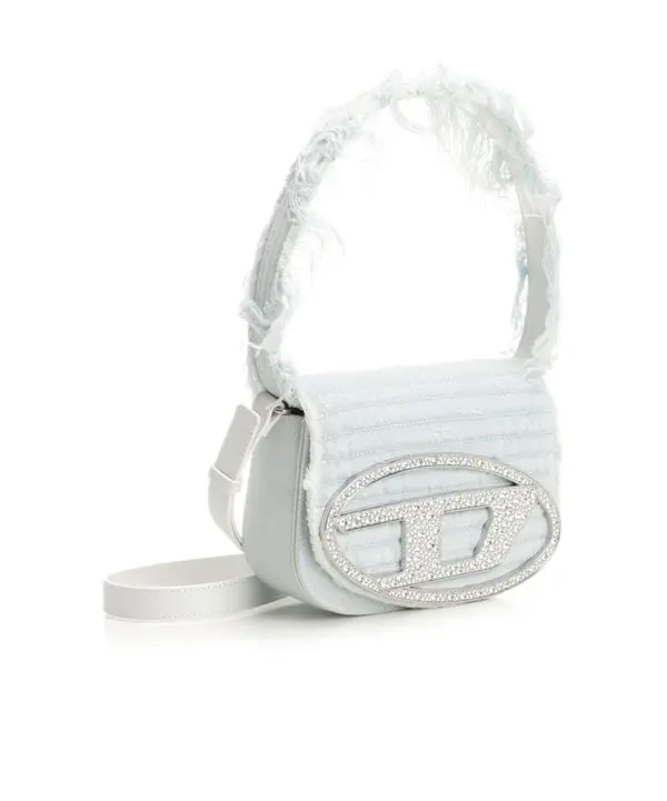 DIESEL® Logo Embellished Distressed Shoulder Bag - White