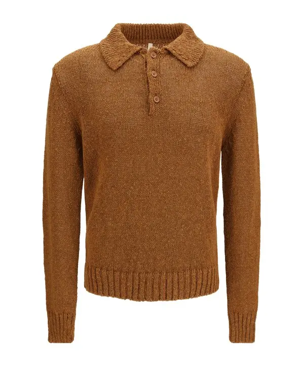 SUNFLOWER Long Sleeve Polo Knit Sweater - Brown