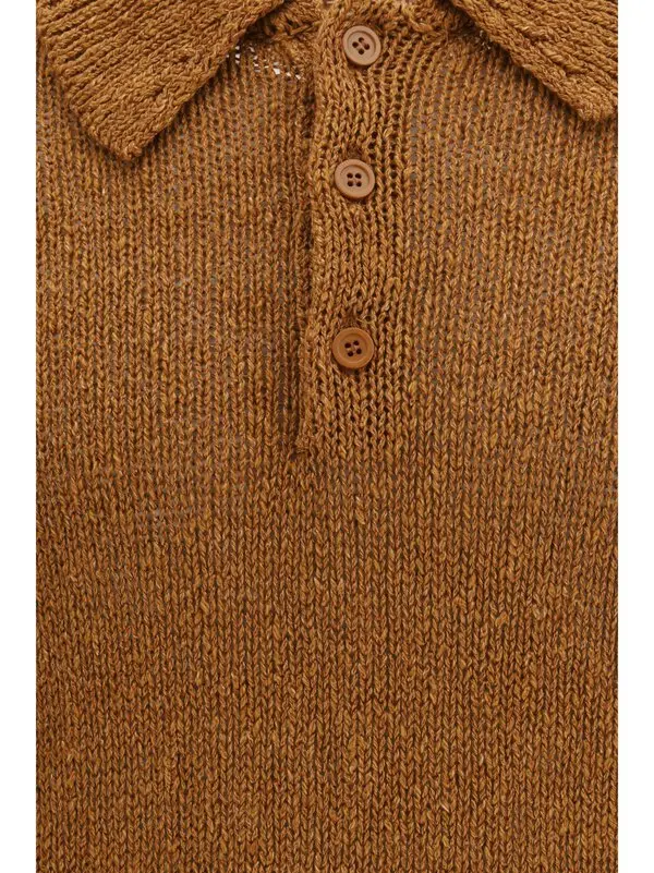 SUNFLOWER Long Sleeve Polo Knit Sweater - Brown