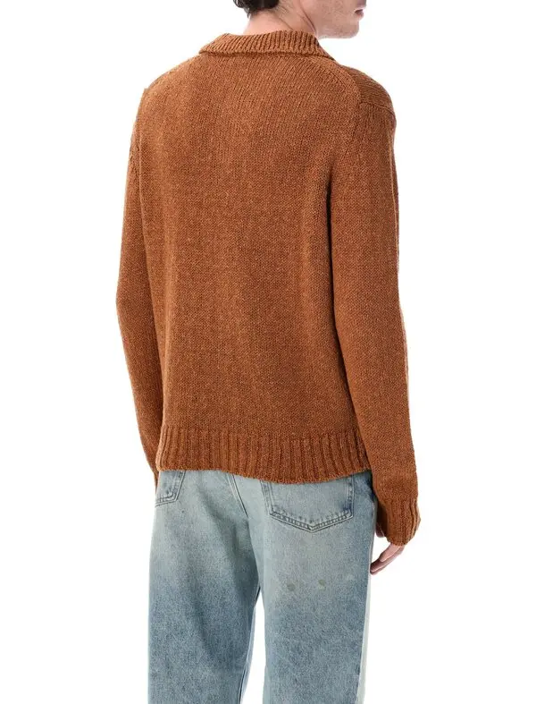 SUNFLOWER Long Sleeve Polo Knit Sweater - Brown
