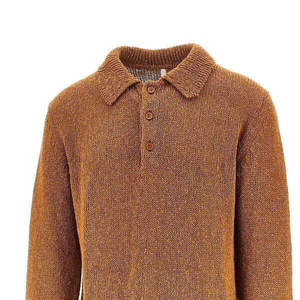 SUNFLOWER Long Sleeve Polo Knit Sweater - Brown