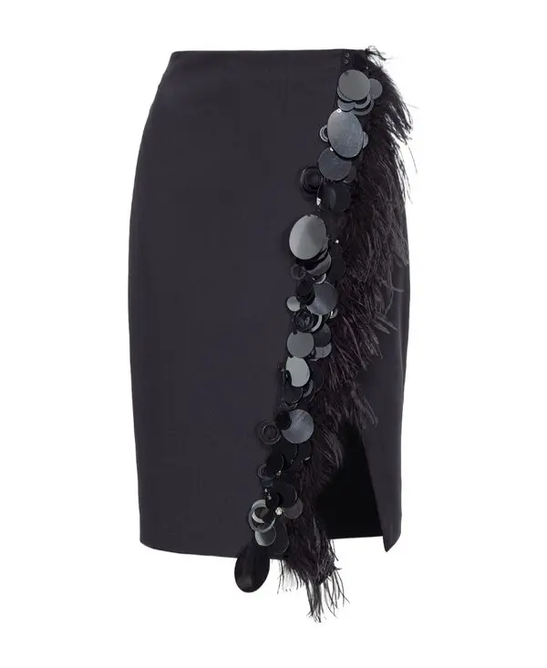 Pinko Sequin And Feather Embellished Pencil Skirt