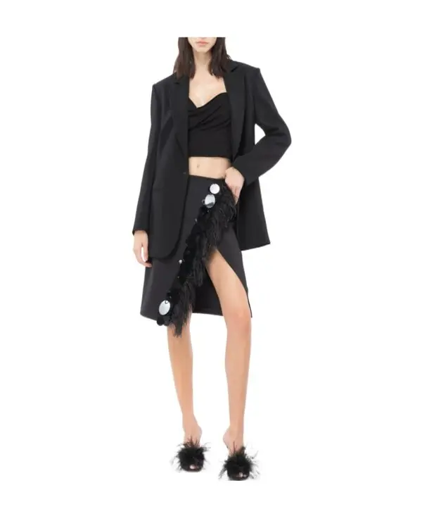 Pinko Sequin And Feather Embellished Pencil Skirt