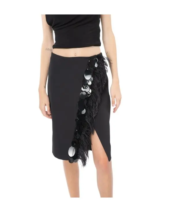 Pinko Sequin And Feather Embellished Pencil Skirt