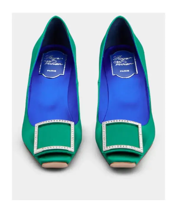 ROGER VIVIER Trompette Satin Pumps With Crystal Buckle