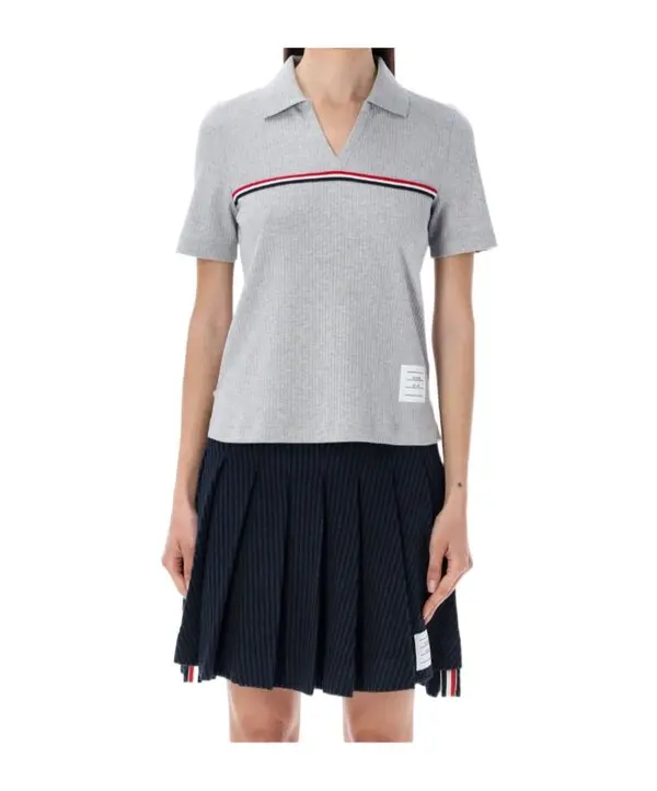 Thom Browne Rwm-stripe Short Sleeve Knit Polo