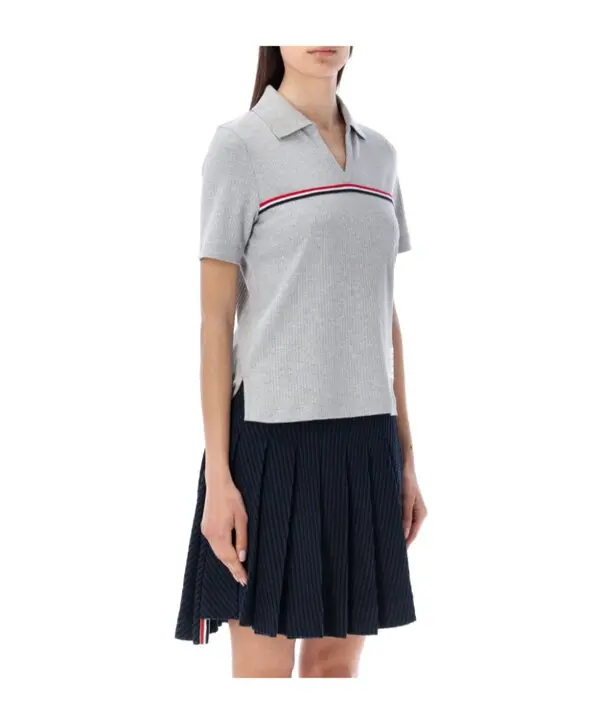 Thom Browne Rwm-stripe Short Sleeve Knit Polo