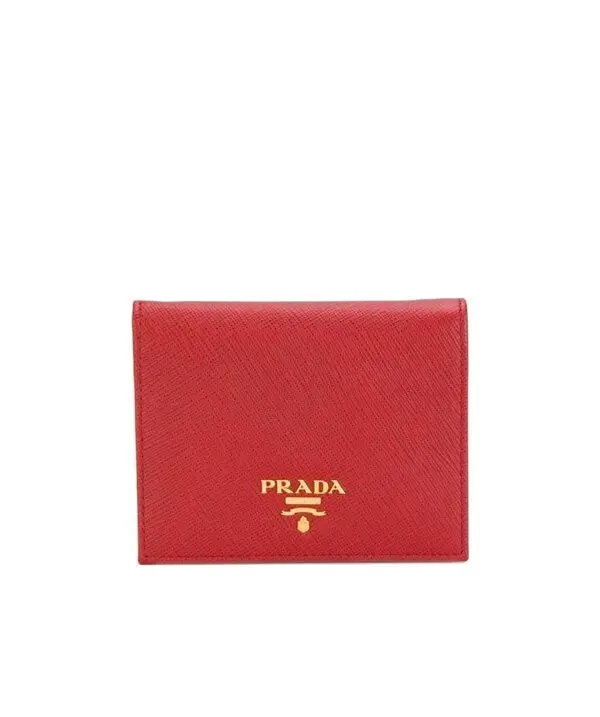 Prada Logo Compact Wallet - Fiery
