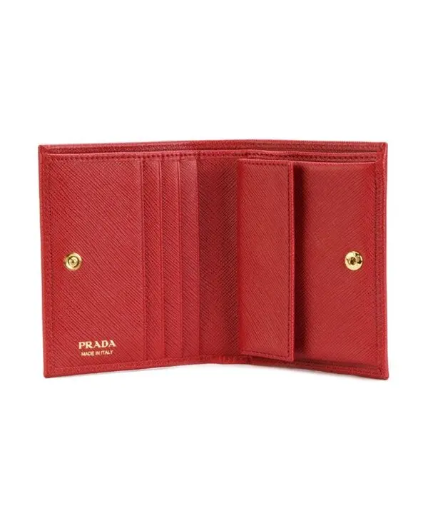 Prada Logo Compact Wallet - Fiery