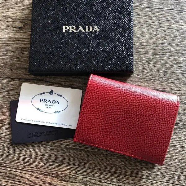 Prada Logo Compact Wallet - Fiery