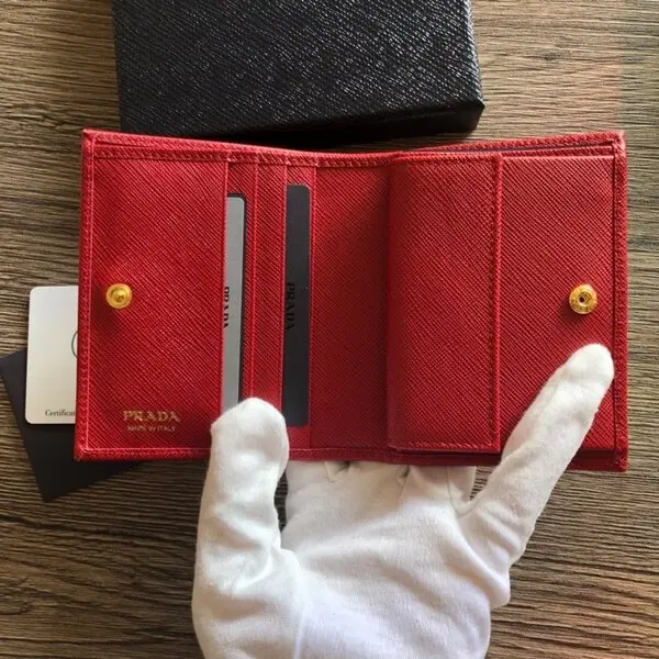 Prada Logo Compact Wallet - Fiery