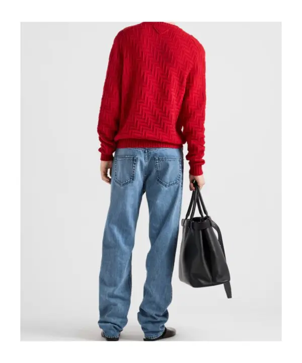 Prada Logo Patch Straight Leg Jeans - Light Blue