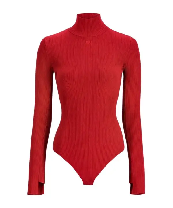 COURREGES Mock-neck Long-sleeve Bodysuit - Red